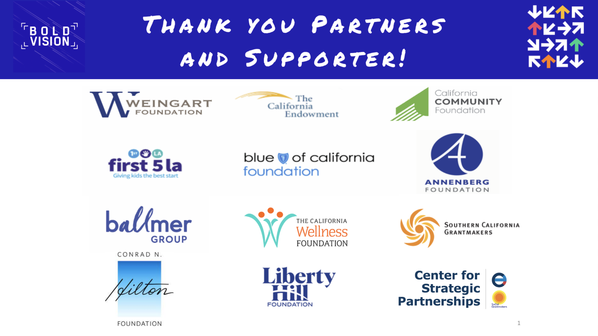Thank you to our philanthropic partners – Bold Vision LA
